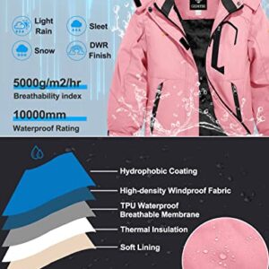 GEMYSE Girl's Waterproof Ski Snow Jacket Fleece Windproof Winter Jacket with Hood (Coral Pink,10/12)