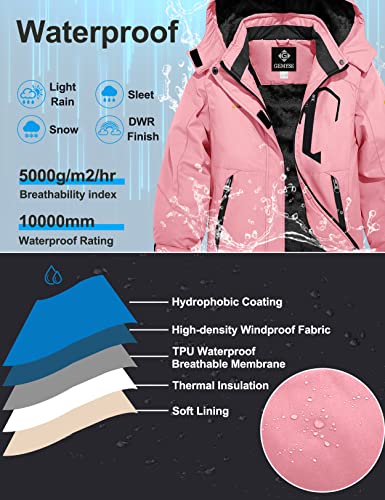 GEMYSE Girl's Waterproof Ski Snow Jacket Fleece Windproof Winter Jacket with Hood (Coral Pink,10/12)