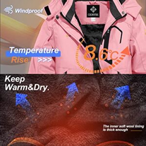 GEMYSE Girl's Waterproof Ski Snow Jacket Fleece Windproof Winter Jacket with Hood (Coral Pink,10/12)