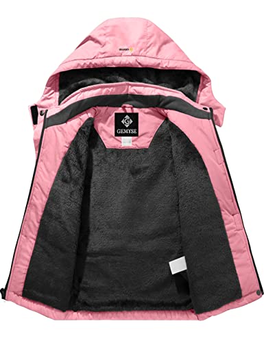 GEMYSE Girl's Waterproof Ski Snow Jacket Fleece Windproof Winter Jacket with Hood (Coral Pink,10/12)