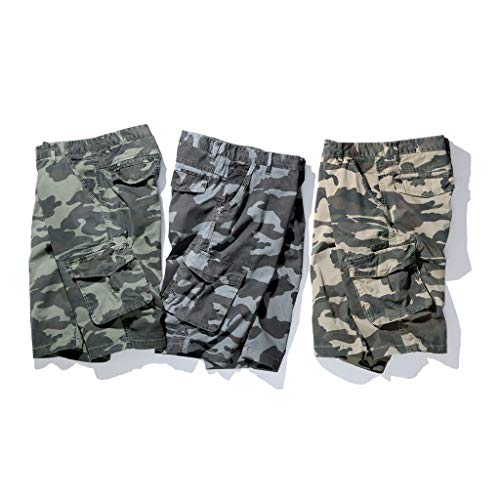 aiNMkm Men Short Pants Casual,Fashion Men's Cotton Pocket Camouflage Outdoors Work Trouser Cargo Short Pants,Men's Big & Tall Shorts,Army Green,36