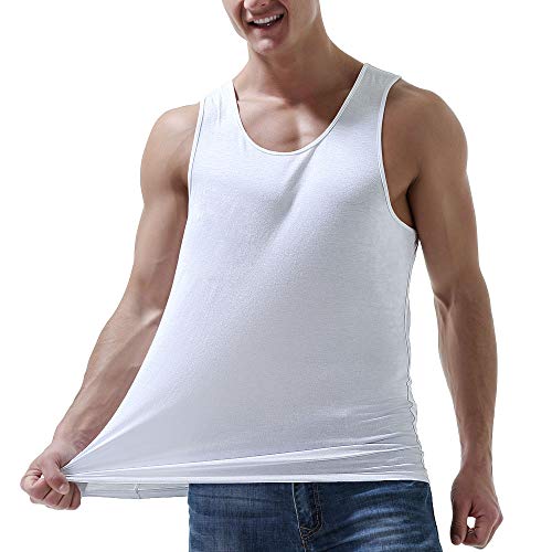 AORGSVI Men's Tank Tops Undershirts 3-Pack, Crew Neck Modal Comfort Soft Multipack A-Shirt White