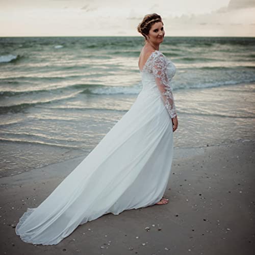 Findlovewedding Wedding Dresses for Bride 2023 with Lace Appliques Chiffon A Line Women Dress Long Sleeves Beach Bride Dress US4 Ivory