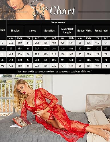 Avidlove Sexy Lingerie Robe for Women Lace Kimono Gown Bridal Babydoll Linngerie Red, M