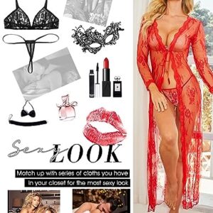 Avidlove Sexy Lingerie Robe for Women Lace Kimono Gown Bridal Babydoll Linngerie Red, M