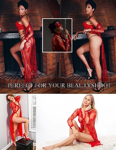 Avidlove Sexy Lingerie Robe for Women Lace Kimono Gown Bridal Babydoll Linngerie Red, M