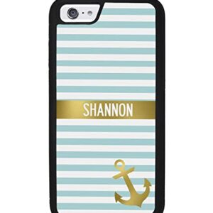 Teal White Gold Golden Nautical Anchor Personalized Black Rubber Phone Case Compatible with Apple iPhone 14 Pro Max, Pro, Max, iPhone 13 Pro Max Mini, 12 Pro Max Mini, 11 Pro Max X XS Max XR 8 7 Plus