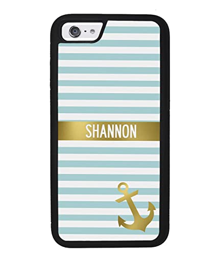 Teal White Gold Golden Nautical Anchor Personalized Black Rubber Phone Case Compatible with Apple iPhone 14 Pro Max, Pro, Max, iPhone 13 Pro Max Mini, 12 Pro Max Mini, 11 Pro Max X XS Max XR 8 7 Plus