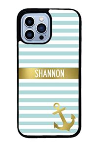 teal white gold golden nautical anchor personalized black rubber phone case compatible with apple iphone 14 pro max, pro, max, iphone 13 pro max mini, 12 pro max mini, 11 pro max x xs max xr 8 7 plus