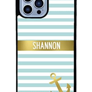 Teal White Gold Golden Nautical Anchor Personalized Black Rubber Phone Case Compatible with Apple iPhone 14 Pro Max, Pro, Max, iPhone 13 Pro Max Mini, 12 Pro Max Mini, 11 Pro Max X XS Max XR 8 7 Plus