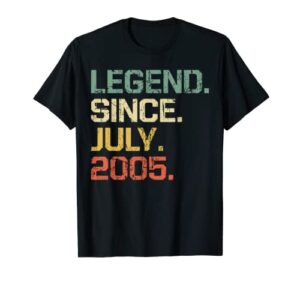 vintage legend since july 2005 boys girls funny 18 years old t-shirt