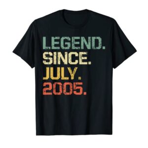 Vintage Legend Since July 2005 Boys Girls Funny 18 Years Old T-Shirt