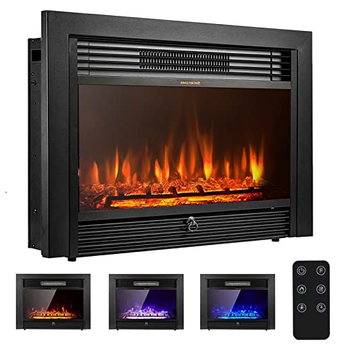 YODOLLA 28.5" Electric Fireplace Insert with 3 Color Flames, Fireplace Heater with Remote Control and Timer, 750w-1500W,Classic Style