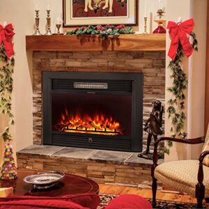 YODOLLA 28.5" Electric Fireplace Insert with 3 Color Flames, Fireplace Heater with Remote Control and Timer, 750w-1500W,Classic Style