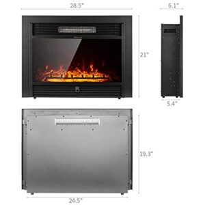 YODOLLA 28.5" Electric Fireplace Insert with 3 Color Flames, Fireplace Heater with Remote Control and Timer, 750w-1500W,Classic Style