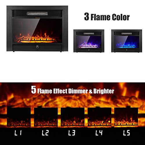 YODOLLA 28.5" Electric Fireplace Insert with 3 Color Flames, Fireplace Heater with Remote Control and Timer, 750w-1500W,Classic Style