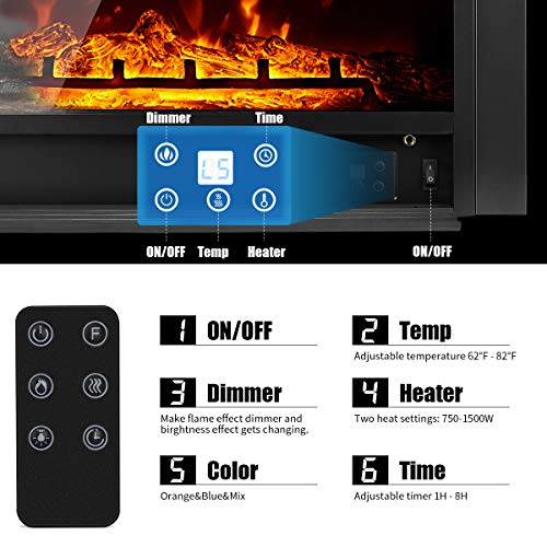 YODOLLA 28.5" Electric Fireplace Insert with 3 Color Flames, Fireplace Heater with Remote Control and Timer, 750w-1500W,Classic Style