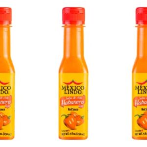 MEXICO LINDO Red Habanero Hot Sauce | Real Red Habanero Chili Pepper | 78,200 Scoville Level | Enjoy with Mexican Food, Seafood & Pasta | 5 Fl Oz Bottles (Pack of 3)