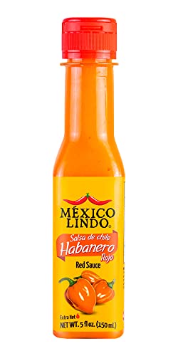 MEXICO LINDO Red Habanero Hot Sauce | Real Red Habanero Chili Pepper | 78,200 Scoville Level | Enjoy with Mexican Food, Seafood & Pasta | 5 Fl Oz Bottles (Pack of 3)