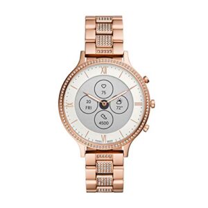 fossil women's 42mm charter stainless steel hybrid hr smart watch, color: rose gold glitz (model: ftw7012)