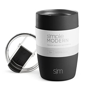 simple modern travel coffee mug tumbler with flip lid | reusable insulated stainless steel cold brew iced coffee cup thermos | gifts for women men him her | voyager collection | 12oz | midnight black