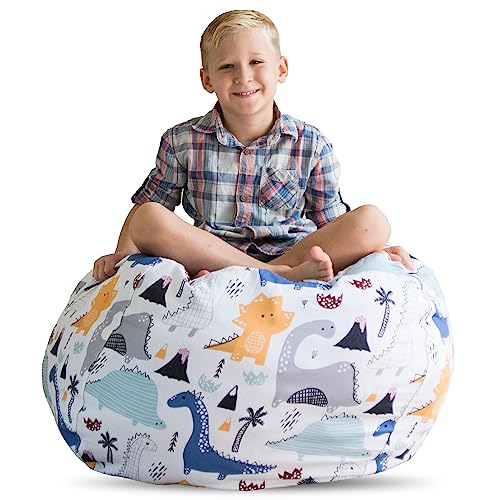 Creative QT Stuff ’n Sit Extra Large 38’’ Bean Bag Storage Cover for Stuffed Animals & Toys – Dinosaur Print – Toddler & Kids’ Rooms Organizer – Giant Beanbag Great Plush Toy Hammock Alternative