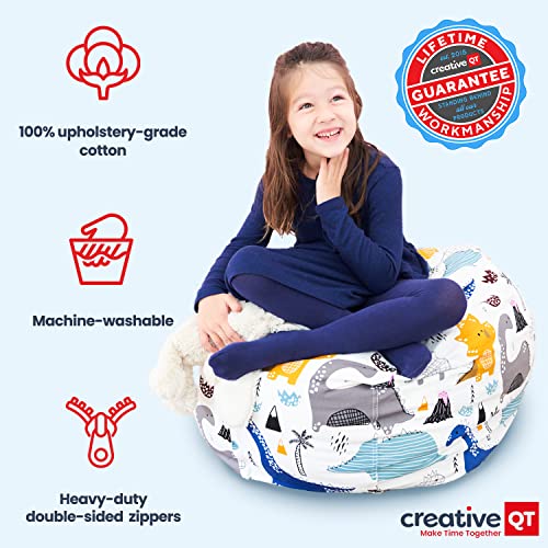 Creative QT Stuff ’n Sit Extra Large 38’’ Bean Bag Storage Cover for Stuffed Animals & Toys – Dinosaur Print – Toddler & Kids’ Rooms Organizer – Giant Beanbag Great Plush Toy Hammock Alternative