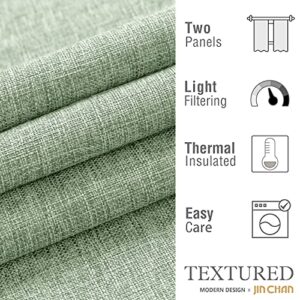 jinchan Linen Look Curtain Panels for Bedroom Heathered Green Textured Light Filtering Living Room Farmhouse Window Drapes 84 Inches Length 2 Panels