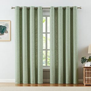 jinchan Linen Look Curtain Panels for Bedroom Heathered Green Textured Light Filtering Living Room Farmhouse Window Drapes 84 Inches Length 2 Panels