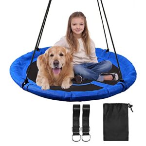 redswing 43" flying saucer swing for kids outdoor, large round tire swings for trees and swingset, strong heavy duty for outside playground, 500lbs weight capacity, blue