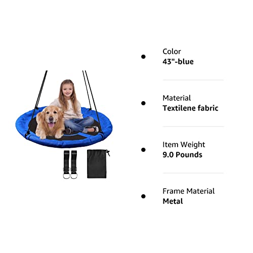 RedSwing 43" Flying Saucer Swing for Kids Outdoor, Large Round Tire Swings for Trees and Swingset, Strong Heavy Duty for Outside Playground, 500LBS Weight Capacity, Blue