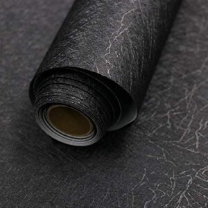 abyssaly 15.7 inch x 118 inch black silk wallpaper embossed self adhesive peel and stick wallpaper removable kitchen wallpaper vinyl black wallpaper cabinet furniture textured wallpaper