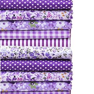 MSCFTFB 14 Pieces Assorted 7 Designs Square Fabric Bundles Sewing Square Patchwork Precut Fabric Scraps for DIY Quilting Applique Doll Dress Making (Purple)