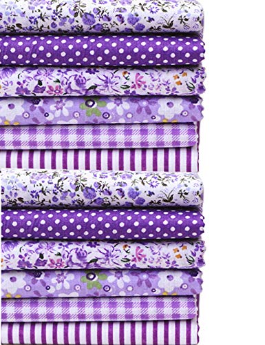 MSCFTFB 14 Pieces Assorted 7 Designs Square Fabric Bundles Sewing Square Patchwork Precut Fabric Scraps for DIY Quilting Applique Doll Dress Making (Purple)