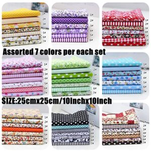 MSCFTFB 14 Pieces Assorted 7 Designs Square Fabric Bundles Sewing Square Patchwork Precut Fabric Scraps for DIY Quilting Applique Doll Dress Making (Purple)