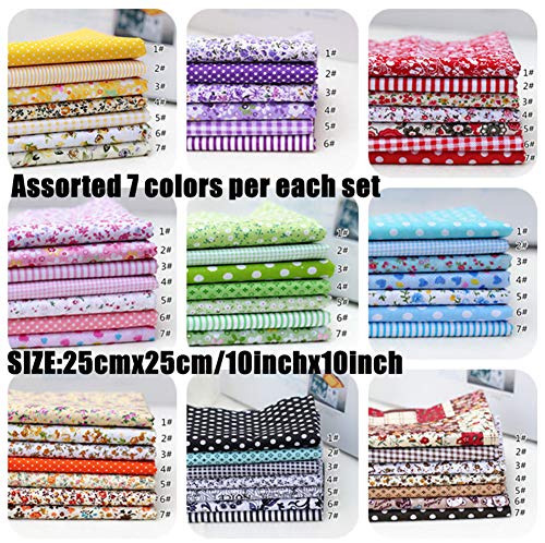 MSCFTFB 14 Pieces Assorted 7 Designs Square Fabric Bundles Sewing Square Patchwork Precut Fabric Scraps for DIY Quilting Applique Doll Dress Making (Purple)