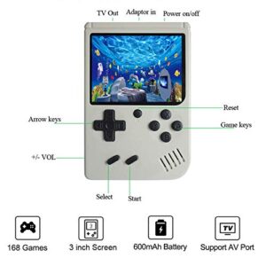 JAFATOY Retro Handheld Games Console for Kids/Adults, 168 Classic Games 8 Bit Games 3 inch Screen Video Games with AV Cable Play on TV (White)