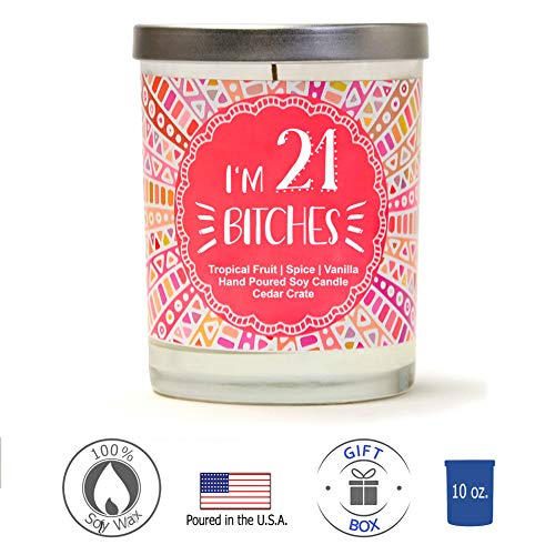 I'm 21 | Tropical Fruit, Spice, Vanilla | Scented Soy Candles | 10 Oz. Jar Candle | Made in USA | Decorative Aromatherapy | 21 Year Old Birthday Gifts | 21st Birthday Candles