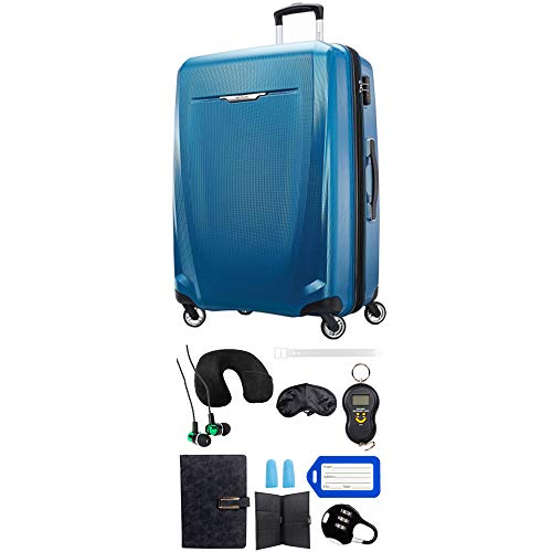 Samsonite Winfield 3 DLX Spinner 78/28 Checked Luggage, Blue (120754-1112) with Deco Gear 10 Piece Luggage Accessory Ultimate Travel Bundle