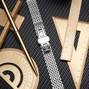 BINLUN Ultra Thin Mesh Stainless Steel Watch Band Light Watch Strap Polished Watch Bracelets Replacement 12mm/14mm/16mm/18mm/20mm/22mm for Men Women with Butterfly Buckle(Silver and Rose Gold,18mm)