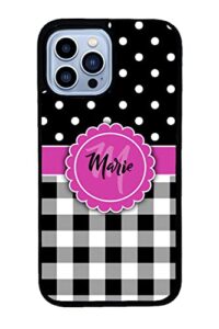 black white pink plaid polka dots personalized black rubber phone case compatible with apple iphone 14 pro max, pro, max, iphone 13 pro max mini, 12 pro max mini, 11 pro max x xs max xr 8 7 plus