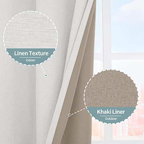 BGment Linen Textured 100% Blackout Curtains for Bedroom, Grommet Double Layers Thermal Insulation Room Darkening Curtains with Liner for Living Room, 2 Panels, 52 x 63 Inches, Off White