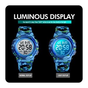 Dayllon Boys Watch Digital Sports 50M Waterproof Watches Boys Girls Children Analog Quartz Wristwatch with Alarm - Camo Blue