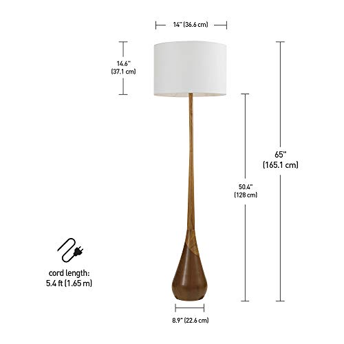 Globe Electric Novogratz x Globe Harrington 65" Floor Lamp, 2-Tone Faux Wood Base, White Fabric Shade, Socket Rotary Switch 67225