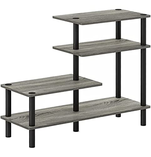 Furinno Turn-N-Tube 3-Tier Side Display Rack, French Oak Grey/Black