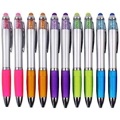 MiSiBao Stylus Pens for Touch Screens, Medium Point Pens with Crystals for Women and Kids Black Ink Pen with Stylus Ballpoint Pens with Comfort Grip for The Ipad(10 Count+4 Refills)