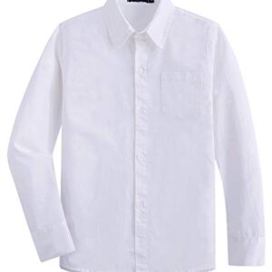 Spring&Gege Boys' Long Sleeve Dress Shirts Formal Uniform Woven Solid, White, 9-10 Years