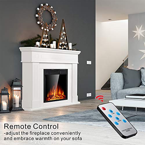 JAMFLY Electric Fireplace Mantel Package Wooden Surround Firebox TV Stand Free Standing Electric Fireplace Heater with Logs, Adjustable Led Flame, Remote Control, 750W-1500W, Lvory White…