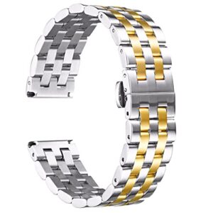 binlun stainless steel watch band with curved and straight end, replacement metal watch straps for men women 18mm/19mm/20mm/21mm/22mm/24mm in silver, gold, black, rose gold, two toned