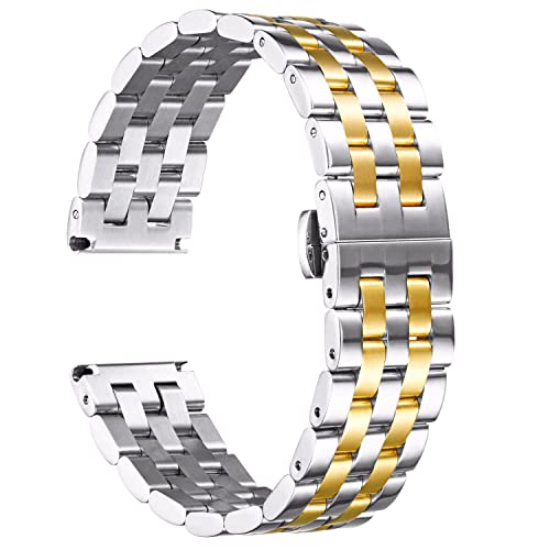 BINLUN Stainless Steel Watch Band with Curved and Straight End, Replacement Metal Watch Straps for Men Women 18mm/19mm/20mm/21mm/22mm/24mm in Silver, Gold, Black, Rose Gold, Two Toned